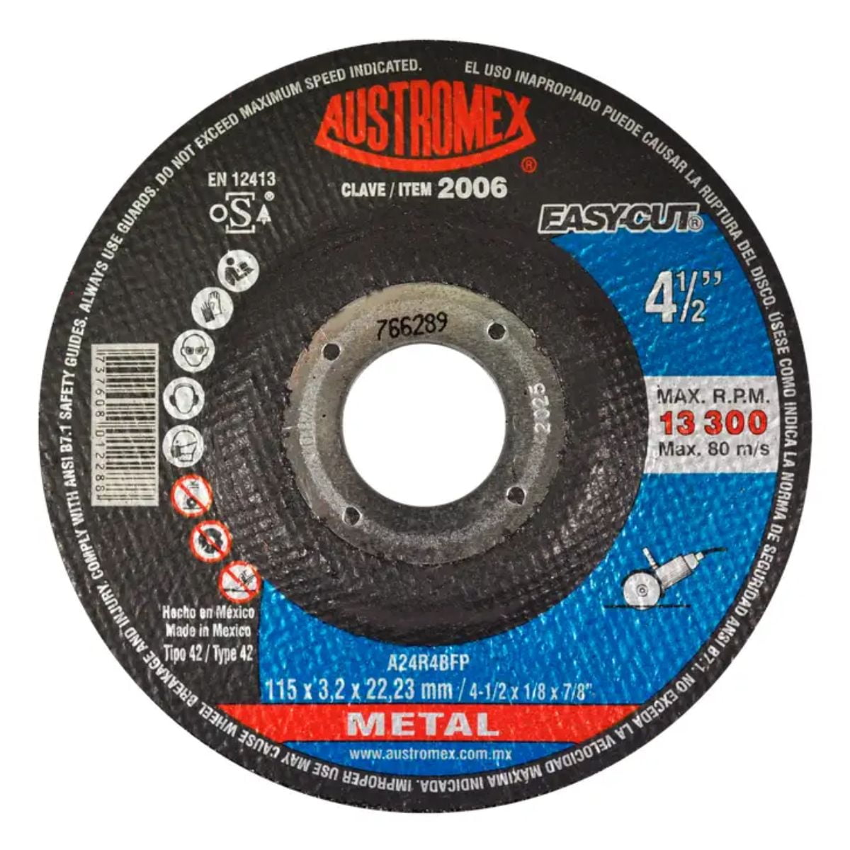 Disco Abrasivo Austromex 2006 Corte Metal 4 1/2 Pulgadas Oxido Aluminio ...