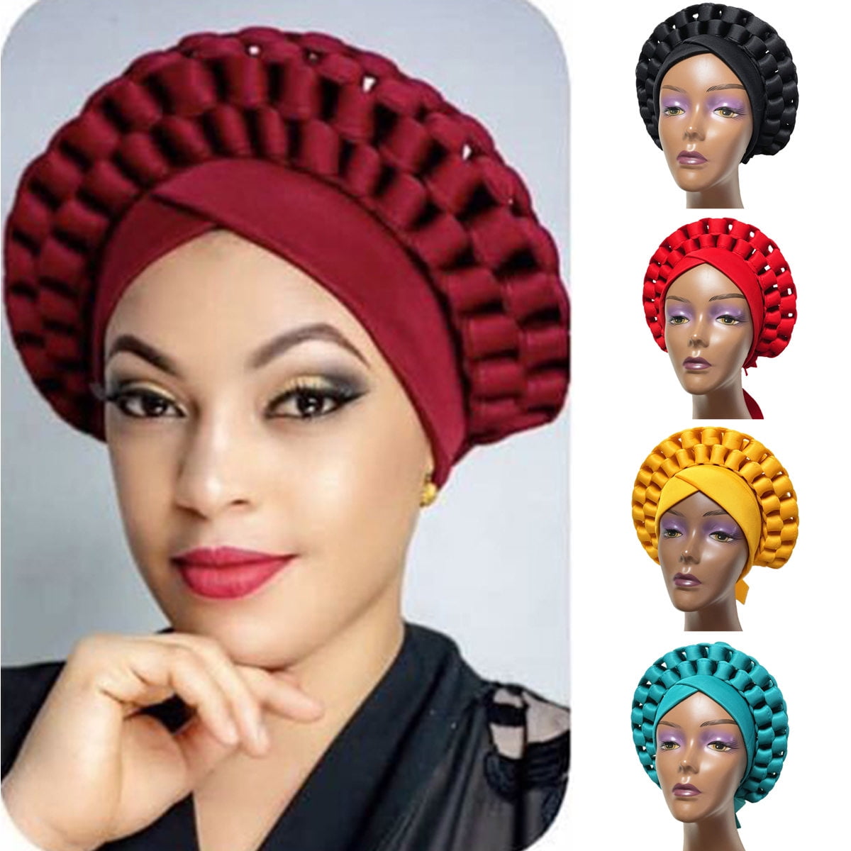 Dress Choice African Turban Hijab Braid Soft Turban Hats Braid Hair ...