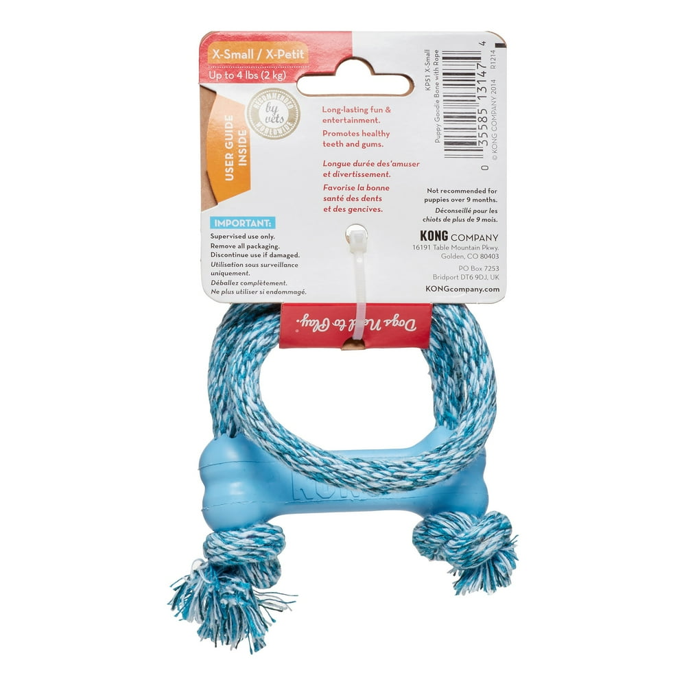 KONG Goodie Bone with Rope Puppy Dog Toy, X-Small, Assorted Colors ...