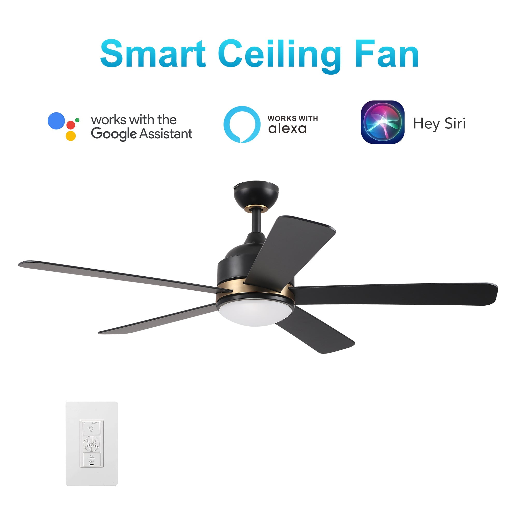 52" Indoor Ceiling Fan with LED Light Kit and Smart Wall Control ...