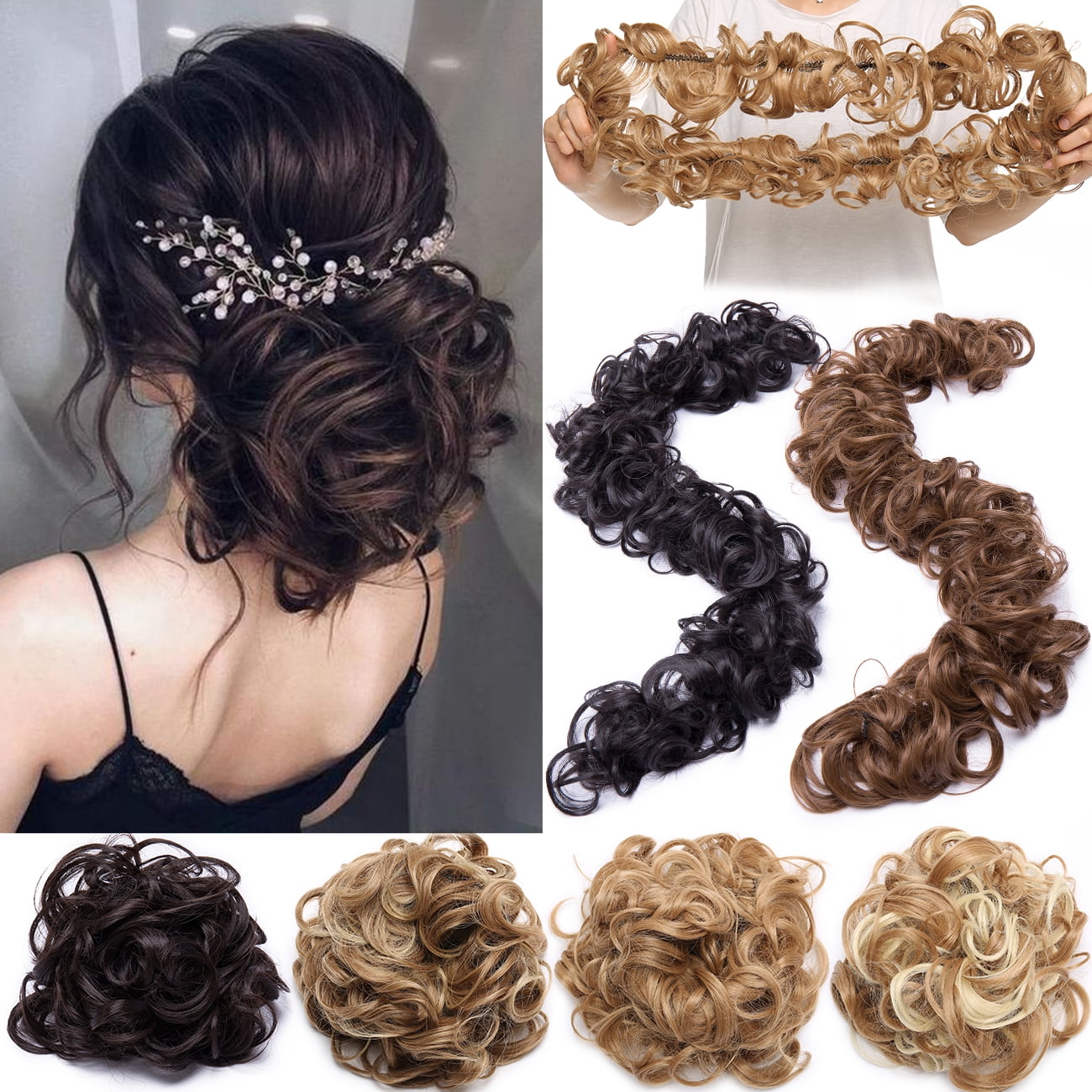 Benehair Messy Hair Bun Extensions Curly Wavy Messy Synthetic Chignon ...