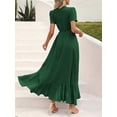 Dark Green Womens Wrap Maxi Dress With V-Neck Short Sleeves High-Low ...