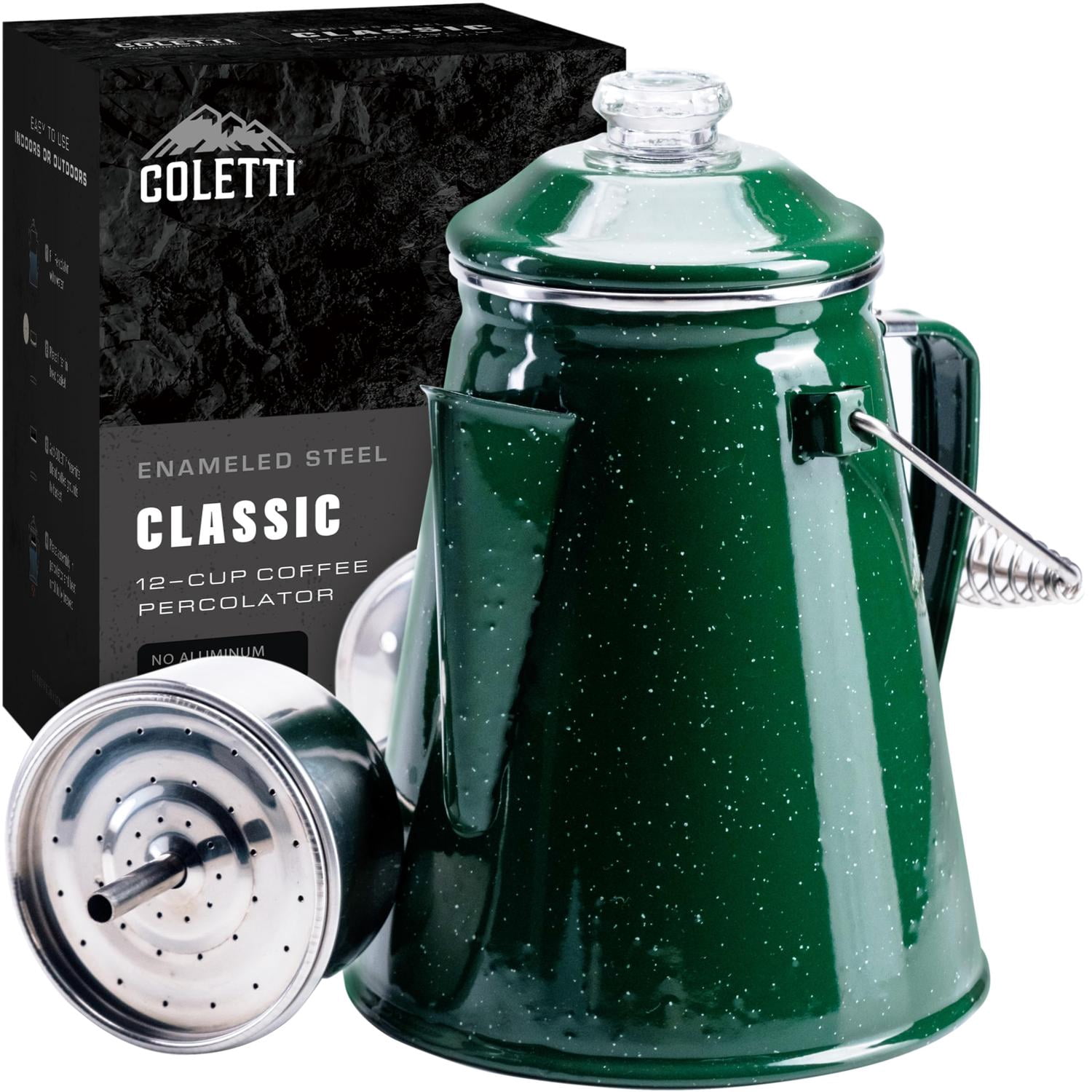 Cafetera Percoladora COLETTI Verde 12 Tazas para Camping y Hogueras ...