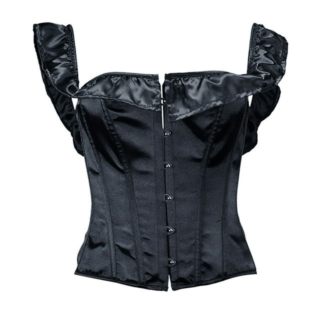 Women's Satin Plain Pure Bustier Top Burlesque Basque Shaper Boned ...
