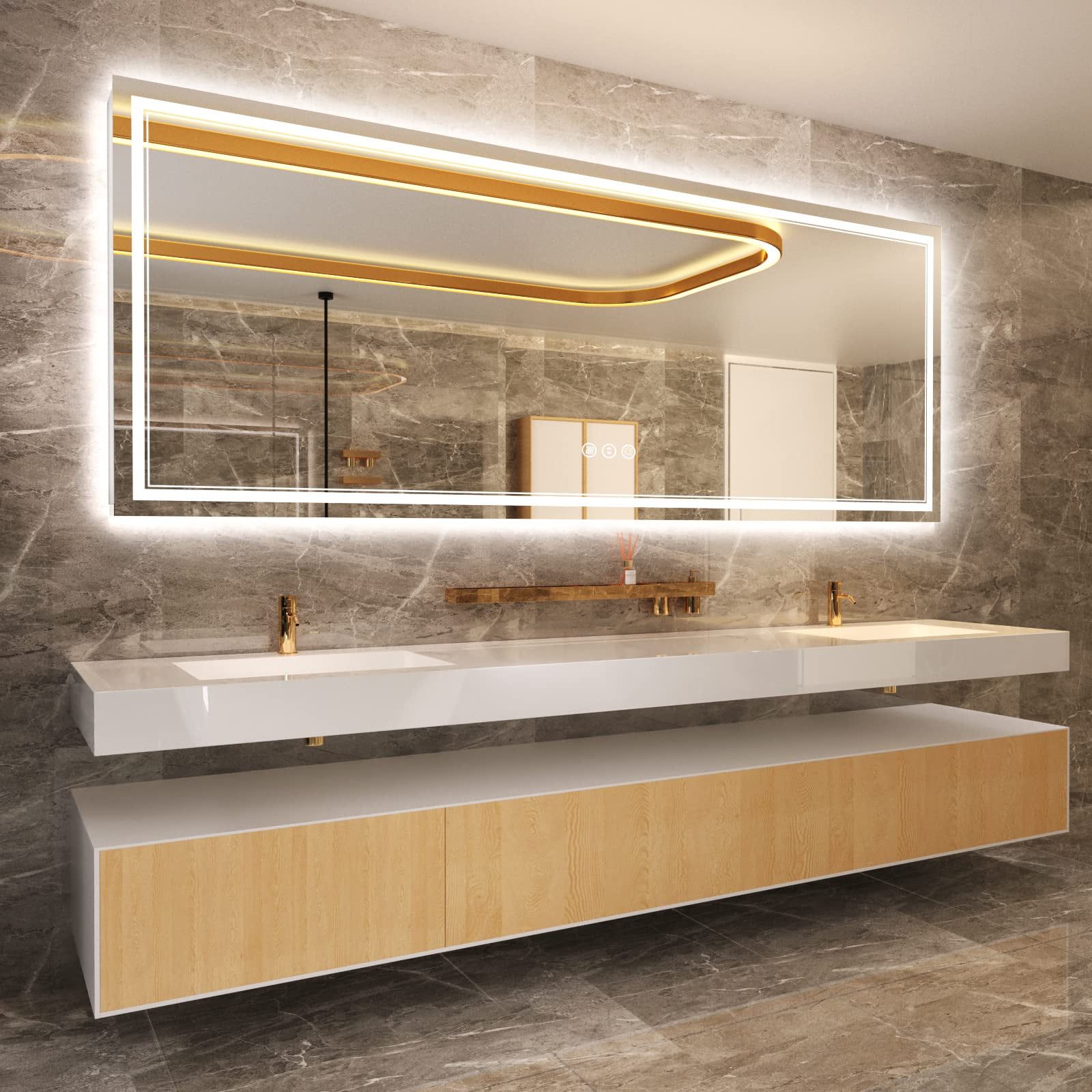 84 x 32 Inch LED Bathroom Mirror, Backlit and Front Light Anti-Fog ...