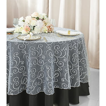Wedding Linens Inc. 90" Round Embroidered Organza Table Overlay Toppers ...