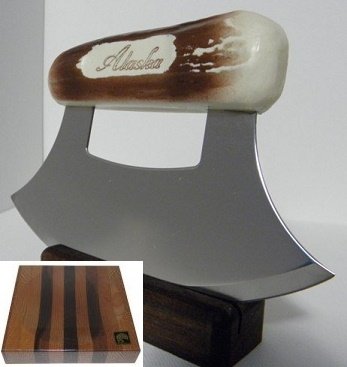 8" Block Ulu Bowl Set Cultured Moose Antler, 6.25" Inupiat Blade ...