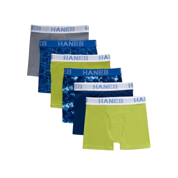 Hanes Boys' X-Temp Stretch Underwear Boxer Briefs, 5+1 Bonus Pack ...