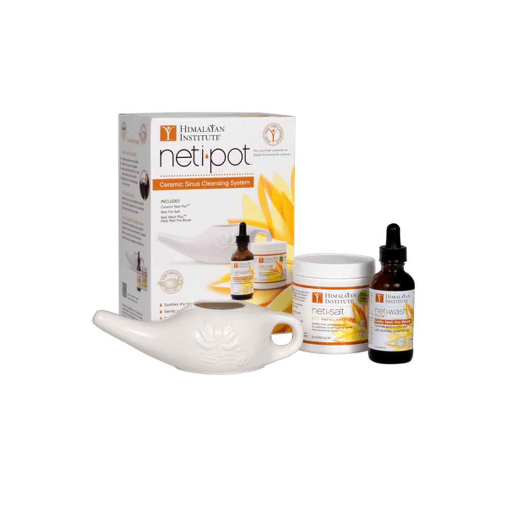Himalayan Institute Neti Pot Starter Kit 1 Ceramic Pot, Neti Wash Plus ...