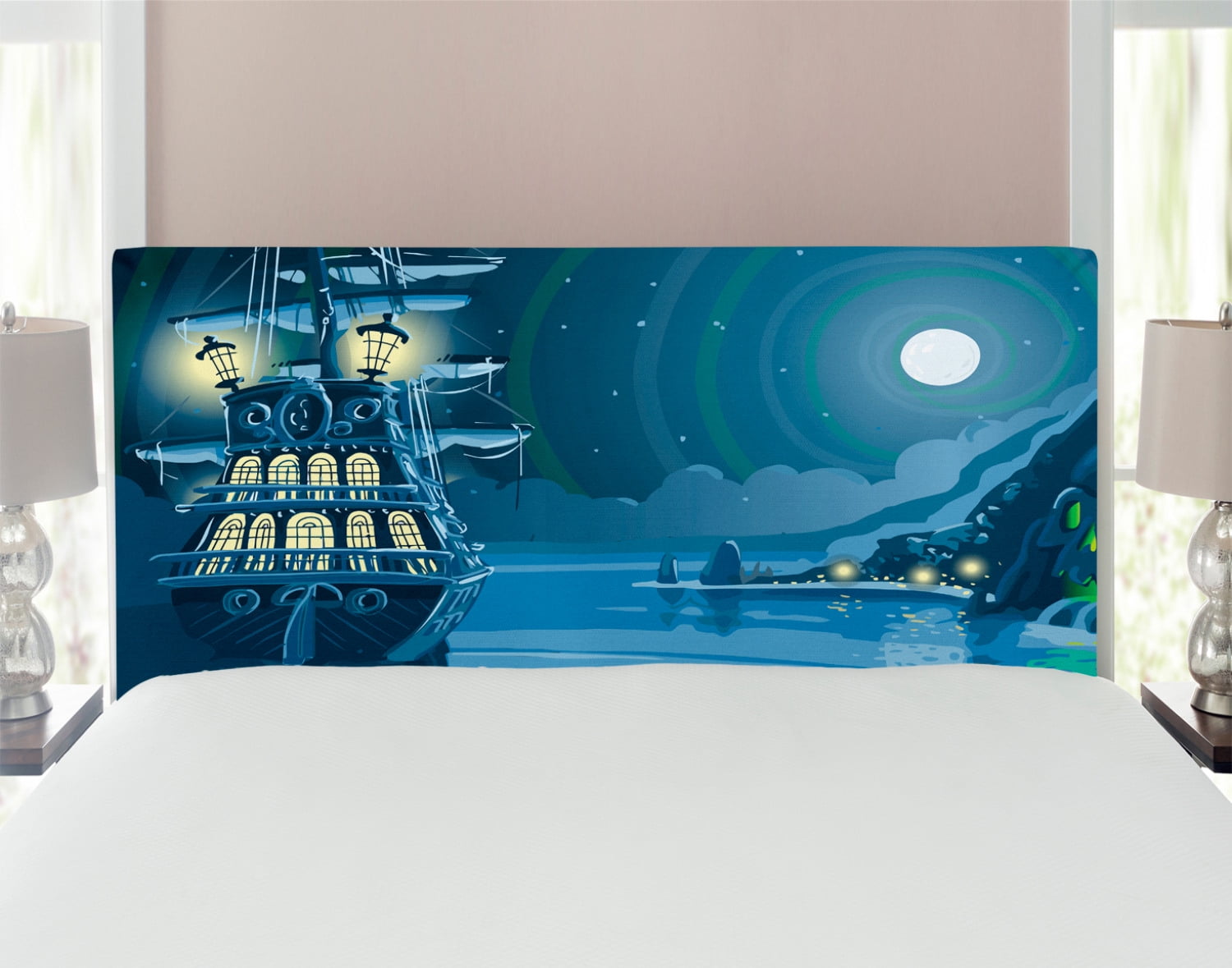 Nautical Headboard, Detailed Illustration of Nocturnal Adventure Island ...