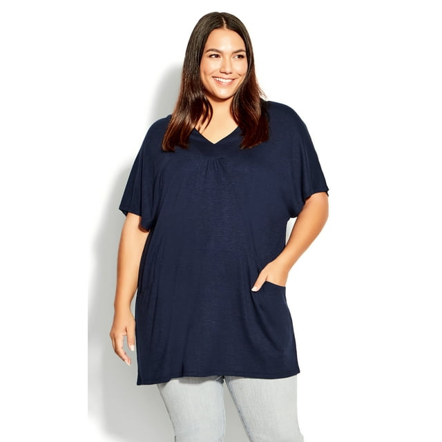 Avenue Women's Plus Size Pocket Pleat Short Sleeves Female Tunic Top ...