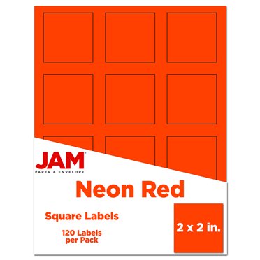 JAM Paper Square Address Labels, 2 x 2, Neon Orange, 120 per Pack ...
