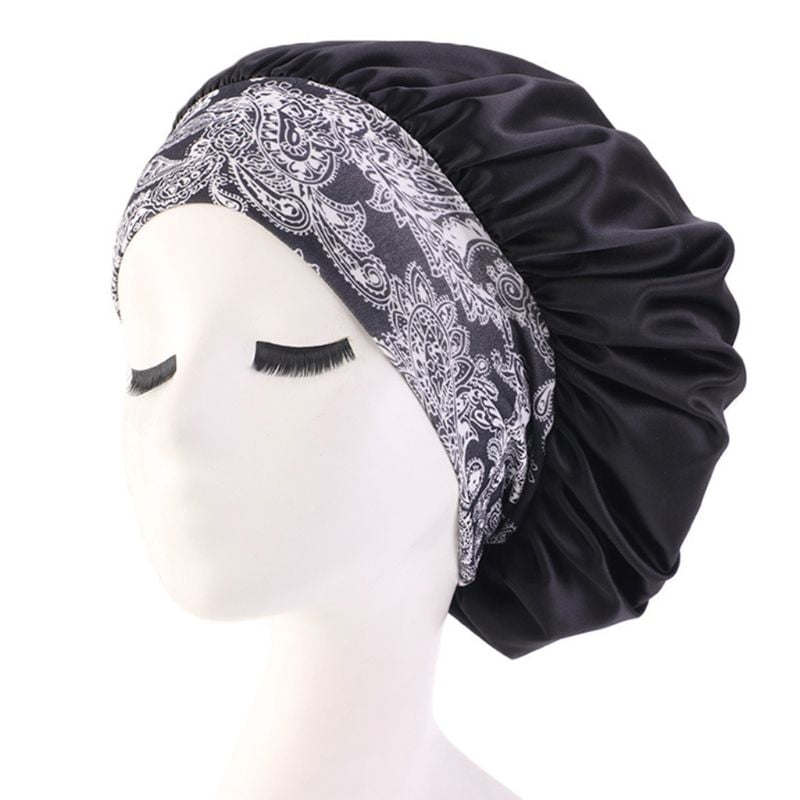 Satin Night Sleep Cap Hair Bonnet Hat Silk Head Cover Elastic Band Bath ...