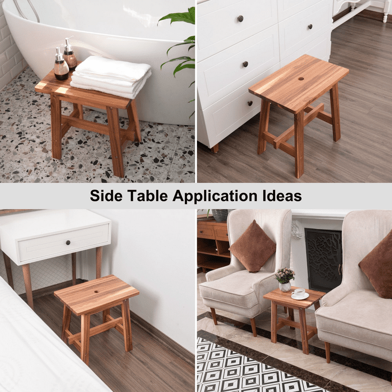 Small Wood Stool Small Bench Seat Small End Table Stool Bathroom Stool Wood Plant Stool Makeup Stool for Kids Adults Versatile Short Foot Stool for Bathroom Kitchen Bedroom Capacity to 250 LBS