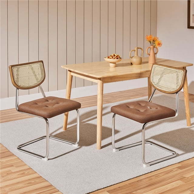 Yaheetech Set of 2 Mid-Century Modern Dining Chairs with Mesh Rattan ...