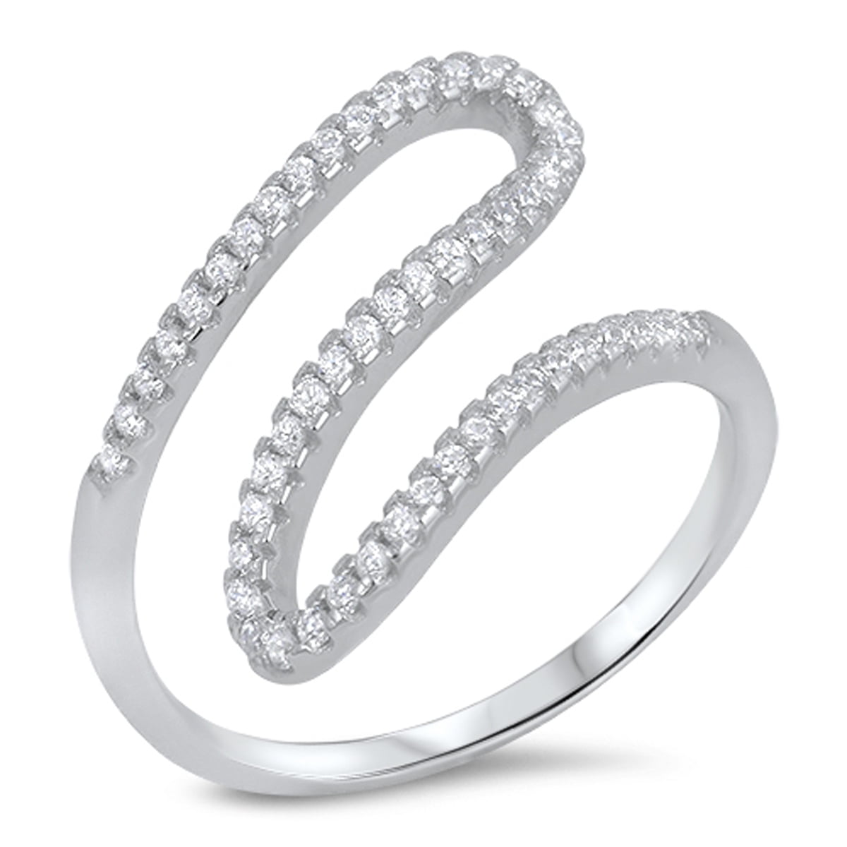 Sterling Silver Womens Flawless Colorless Cubic Zirconia Wave Micro