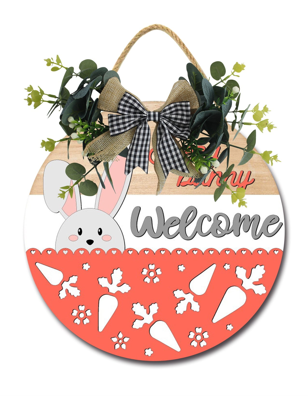 Eveokoki Every Bunny Welcome Sign Front Door Porch Decorations, Round ...