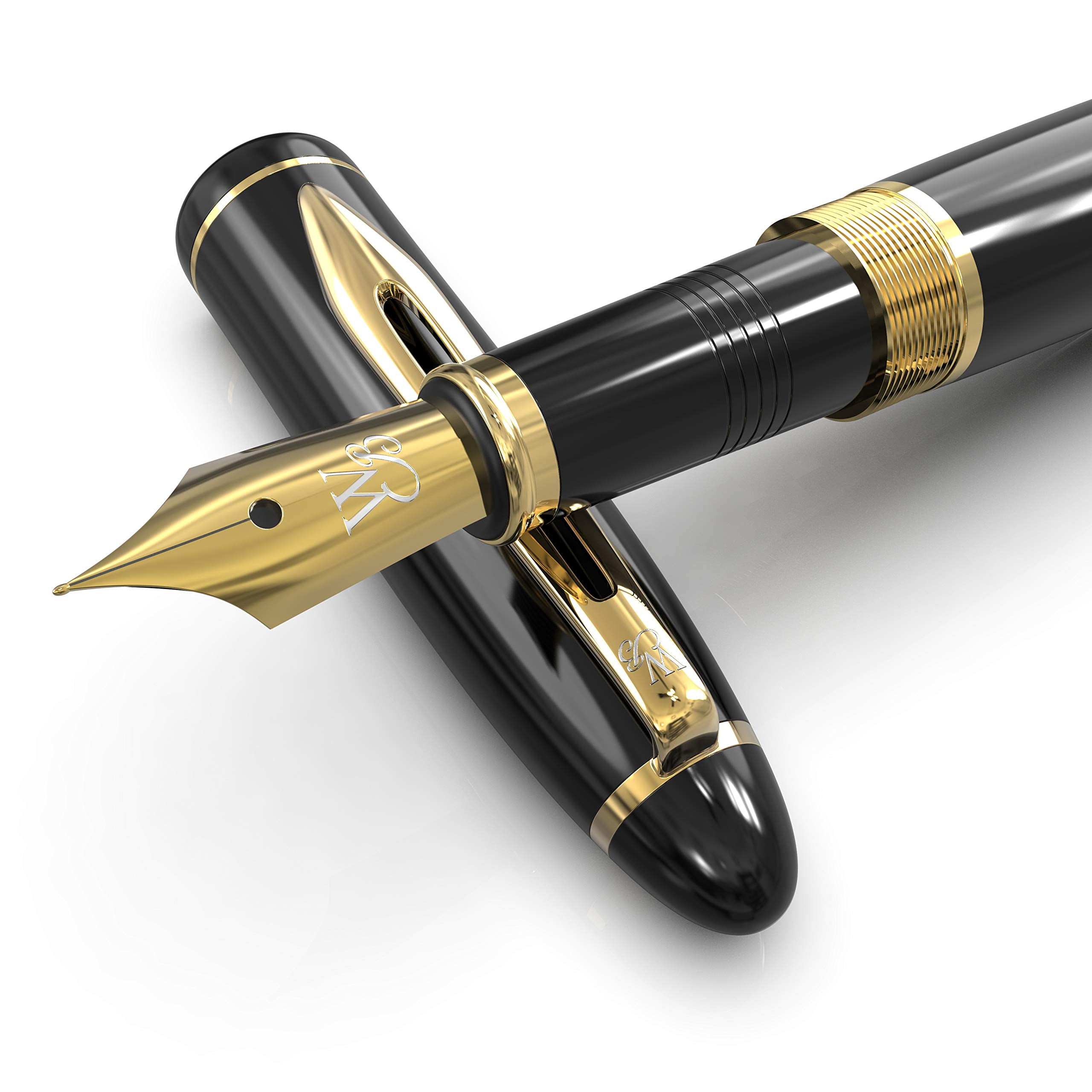 Wordsworth & Black Majesti Fountain Pen, Medium Nib Ink Pen, Black Gold ...