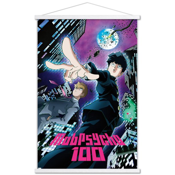 Mob Psycho 100 - City Wall Poster with Wooden Magnetic Frame, 22.375" x ...