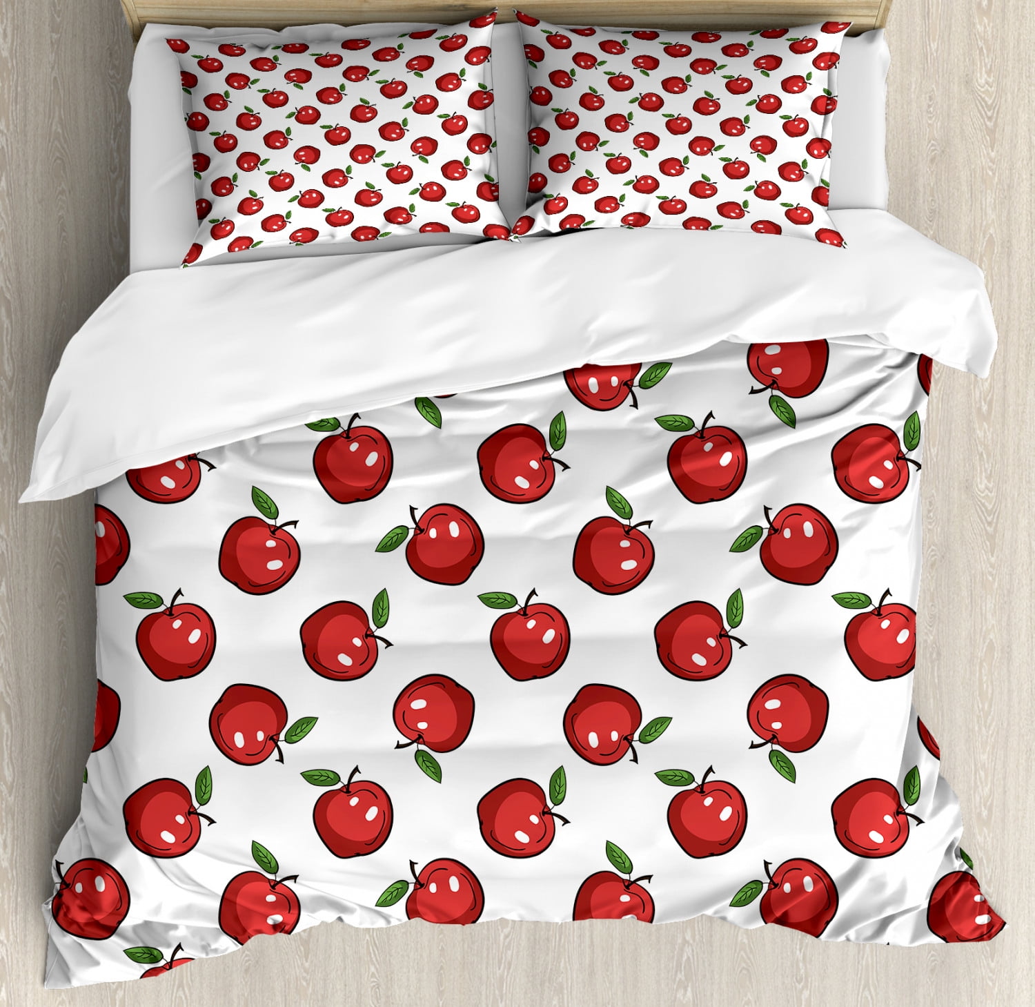 Apple Duvet Cover Set Queen Size, Hand Drawn Cartoon Apples Organic ...
