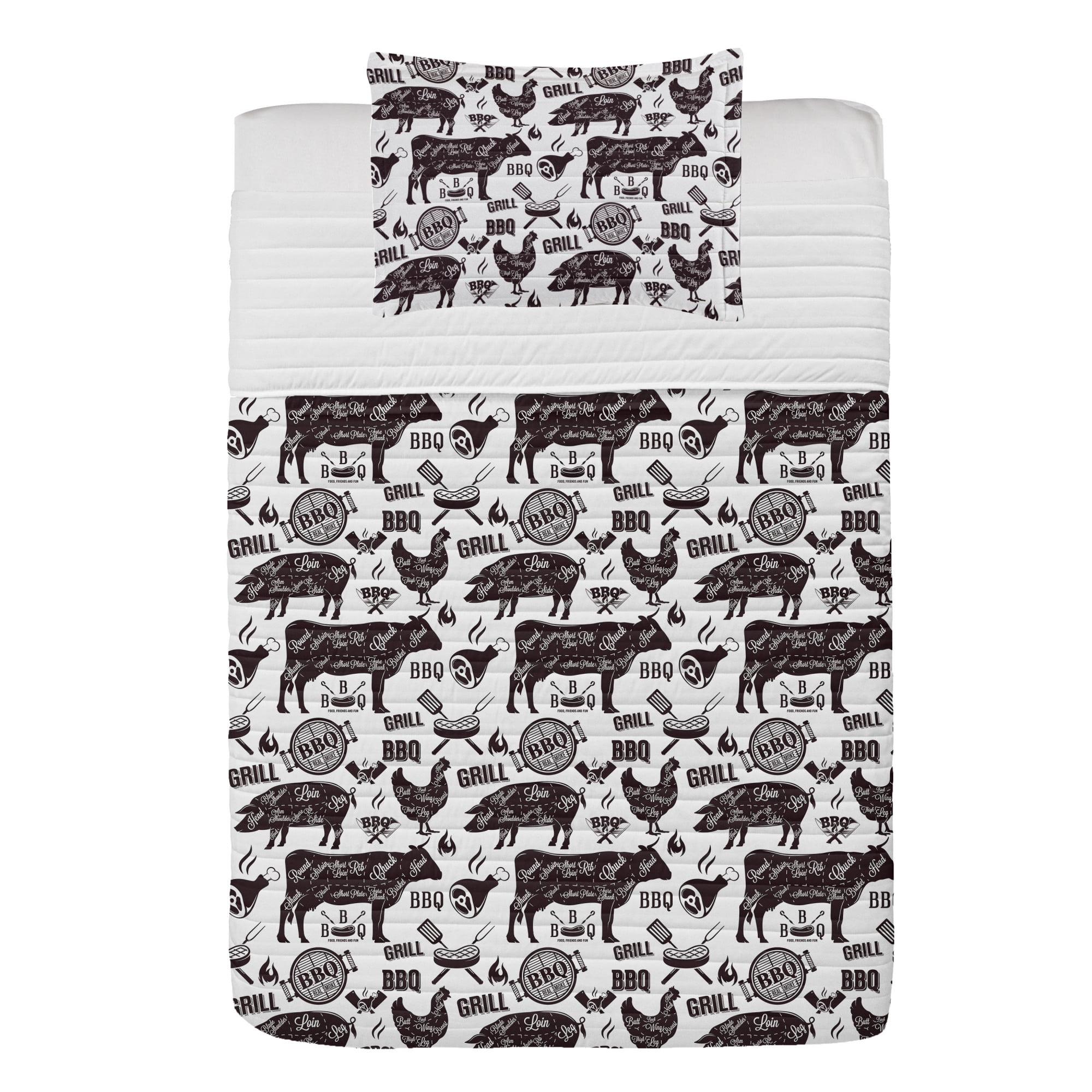 BBQ Microfiber Bedspread Set, Food Friends and Fun Real Smoke Grill ...