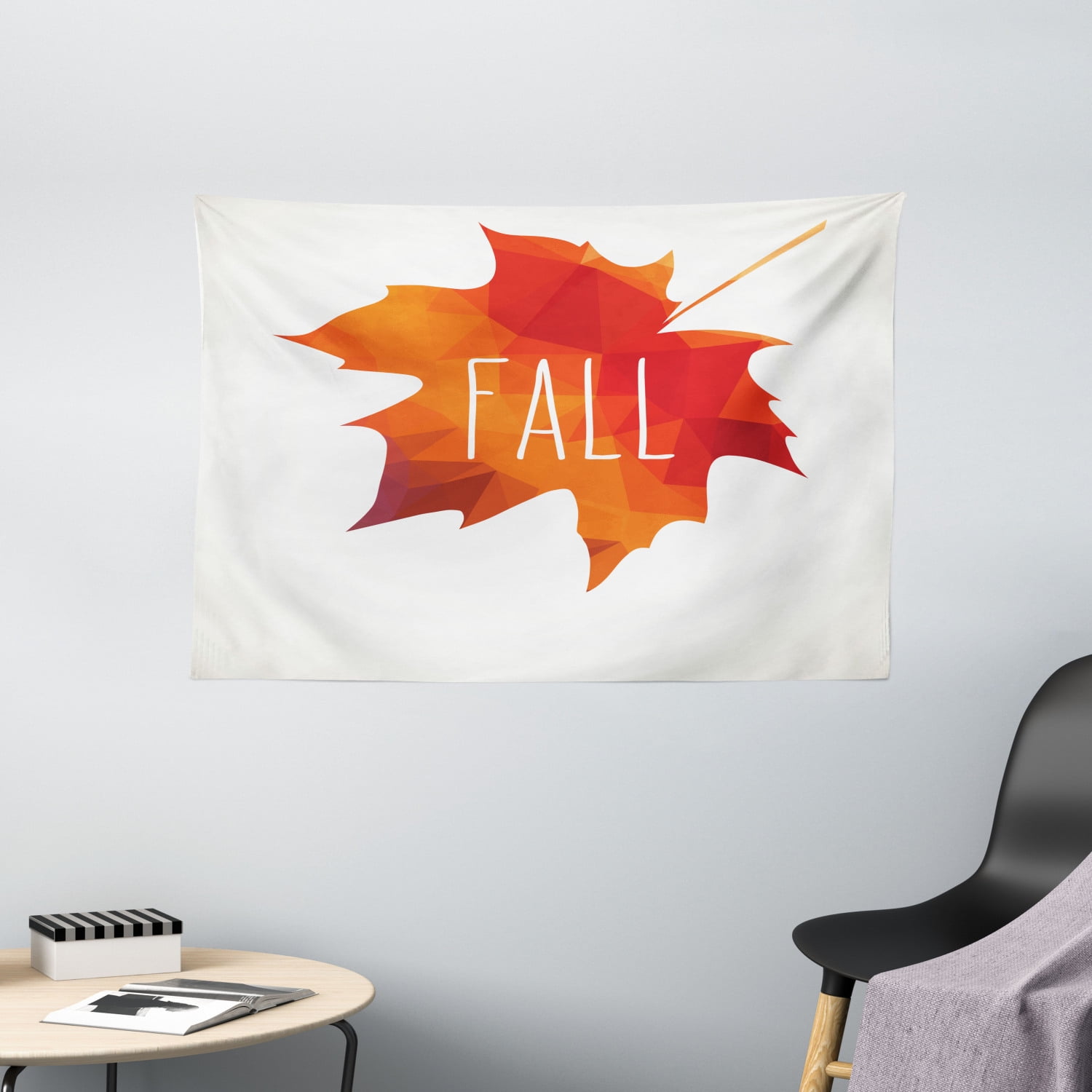 Autumn Tapestry, Low Poly Maple Leaf Design in Warm Colors on Off White ...