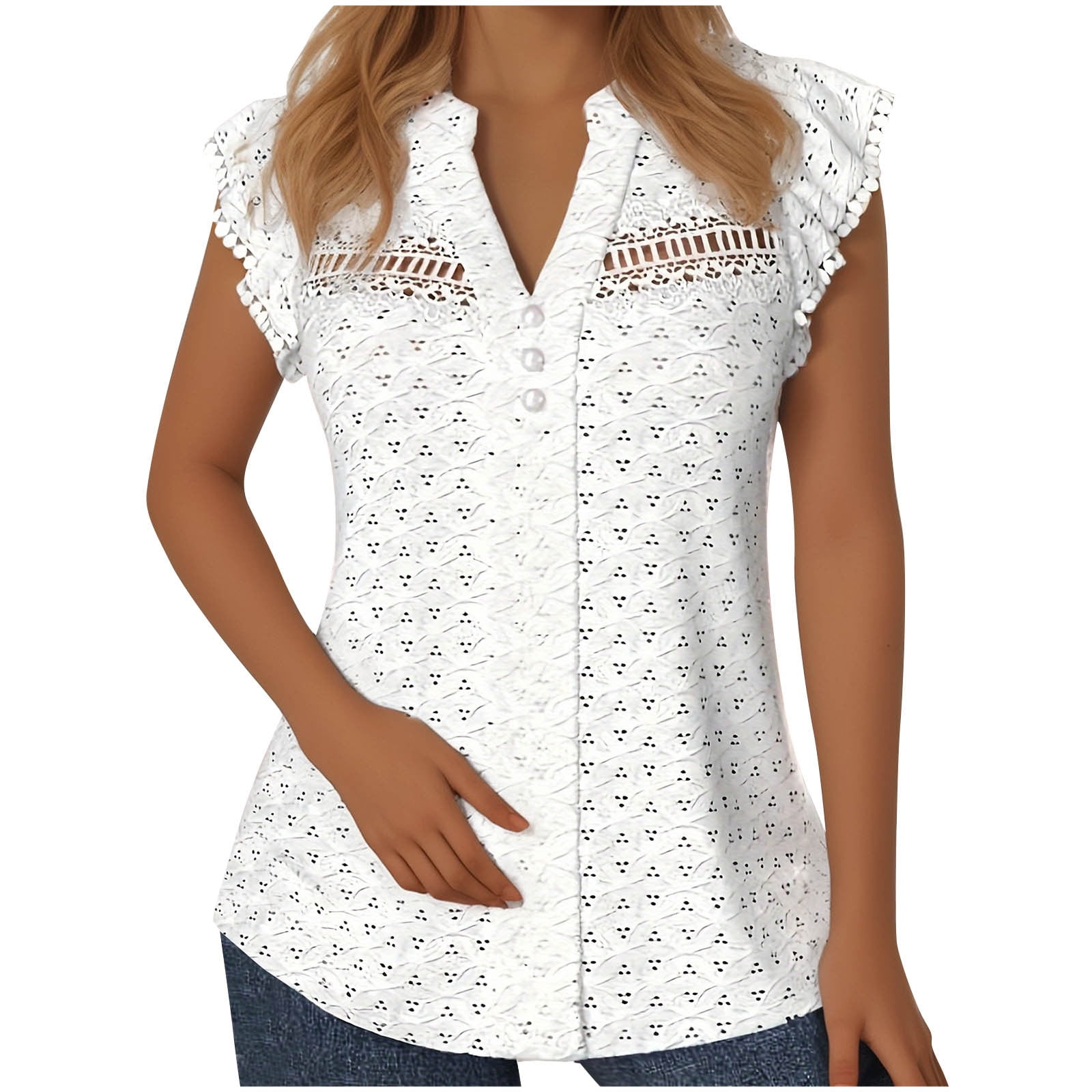 Click here for Yuyuzo Eyelet Tops For Women Ruffle Cap Sleeve Hol... prices