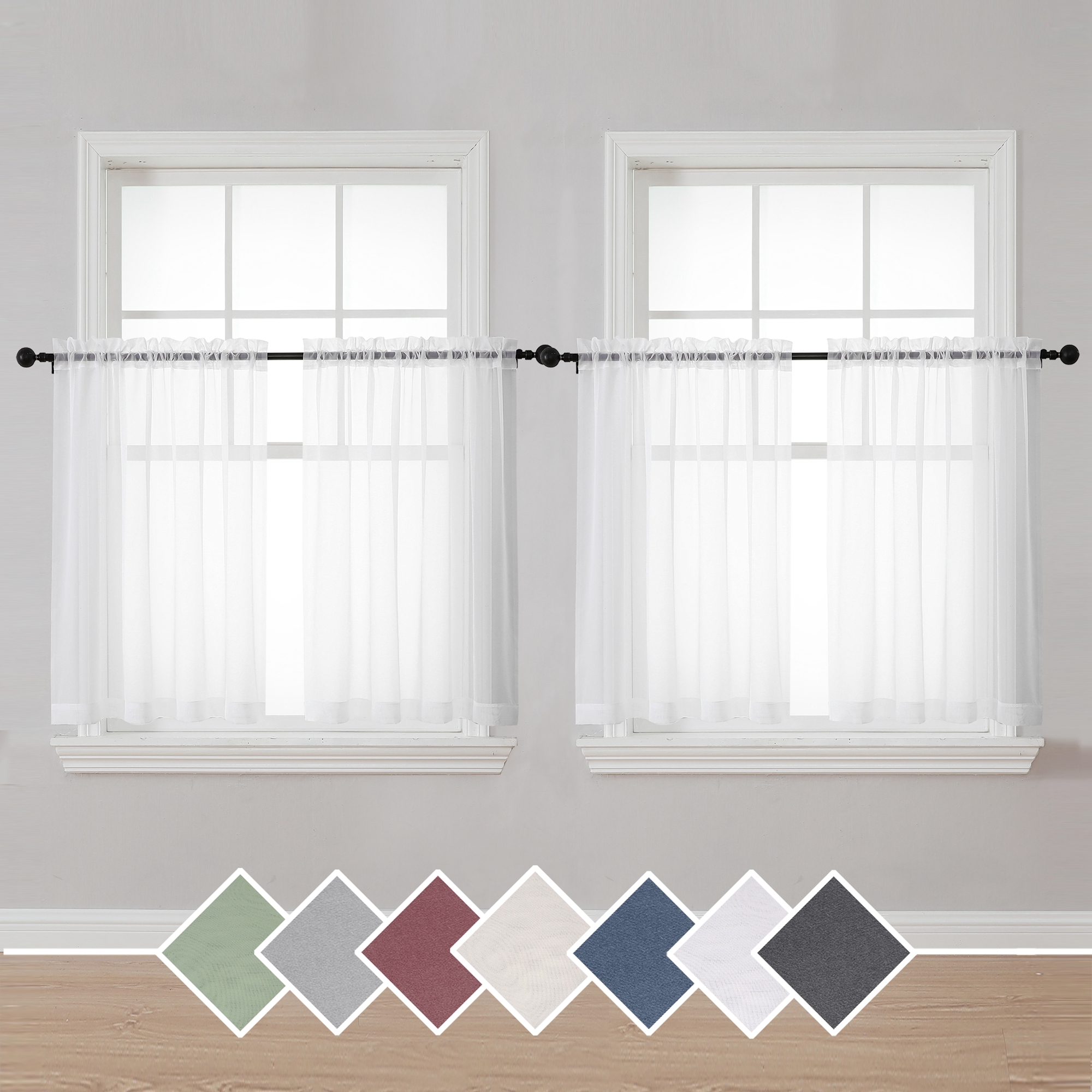 OVZME White Window Sheer Curtain Tiers 36in Length Set of 4, Short ...