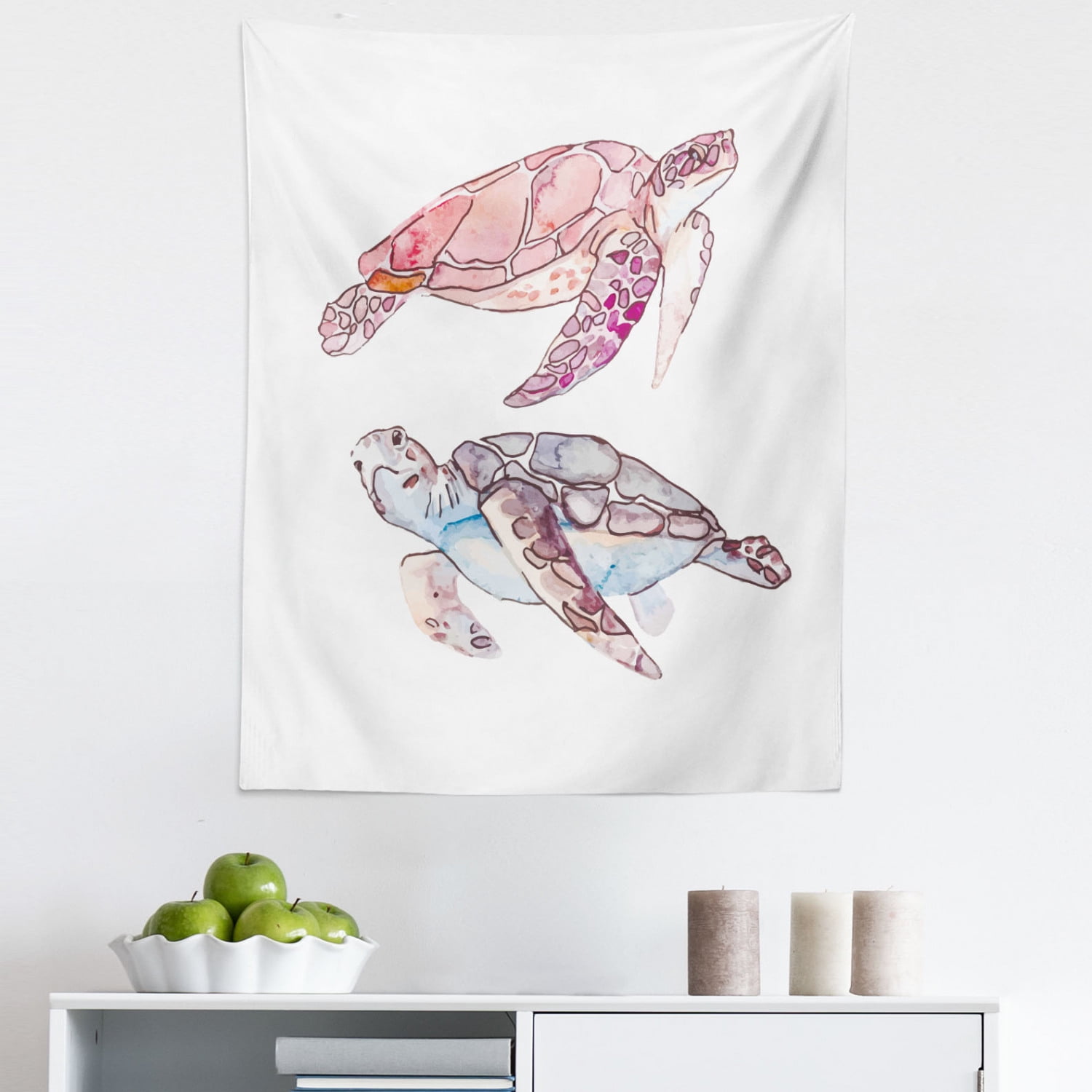 Turtle Tapestry, Hand Painted Watercolor Art of 2 Turtles Pastel ...