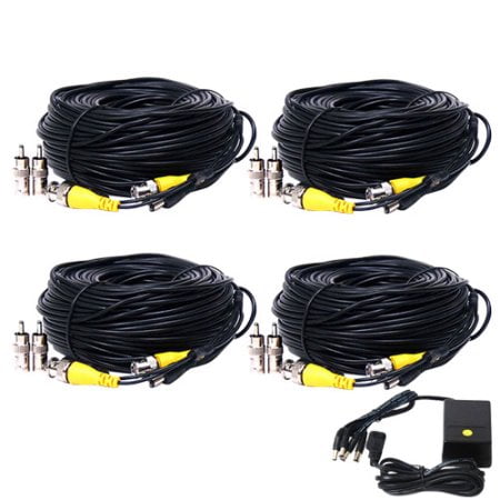 VideoSecu 4 Pack 50 feet CCTV Security Camera Video Power Extension BNC ...
