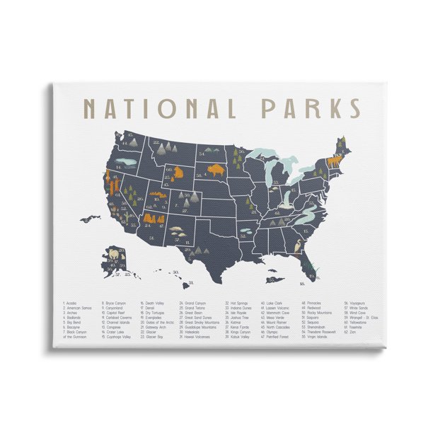 National Parks United States Adventure Map Blue White 30 in x 24 in ...
