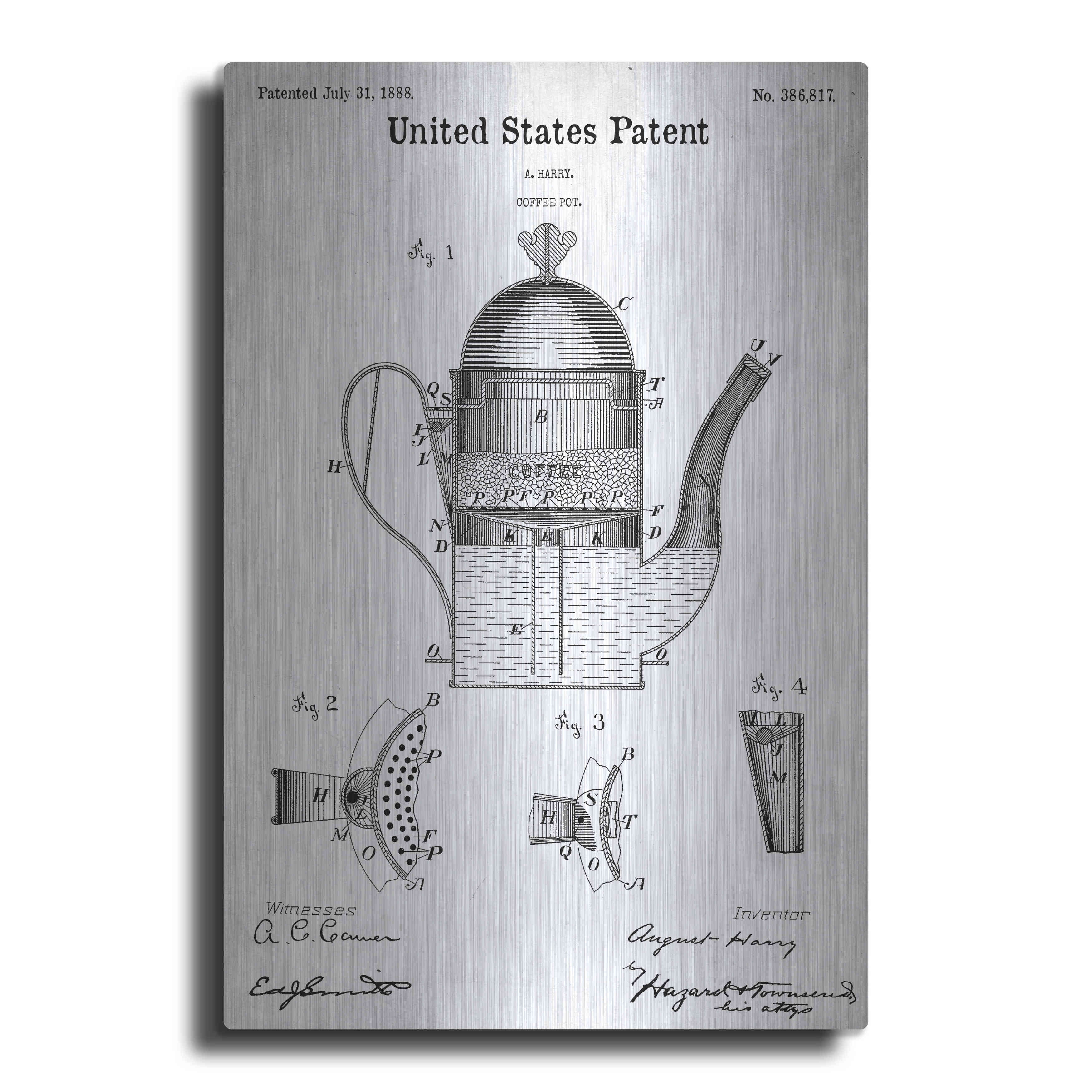 Luxe Metal Art 'Coffee Pot Blueprint Patent White' Acrylic Glass Wall ...