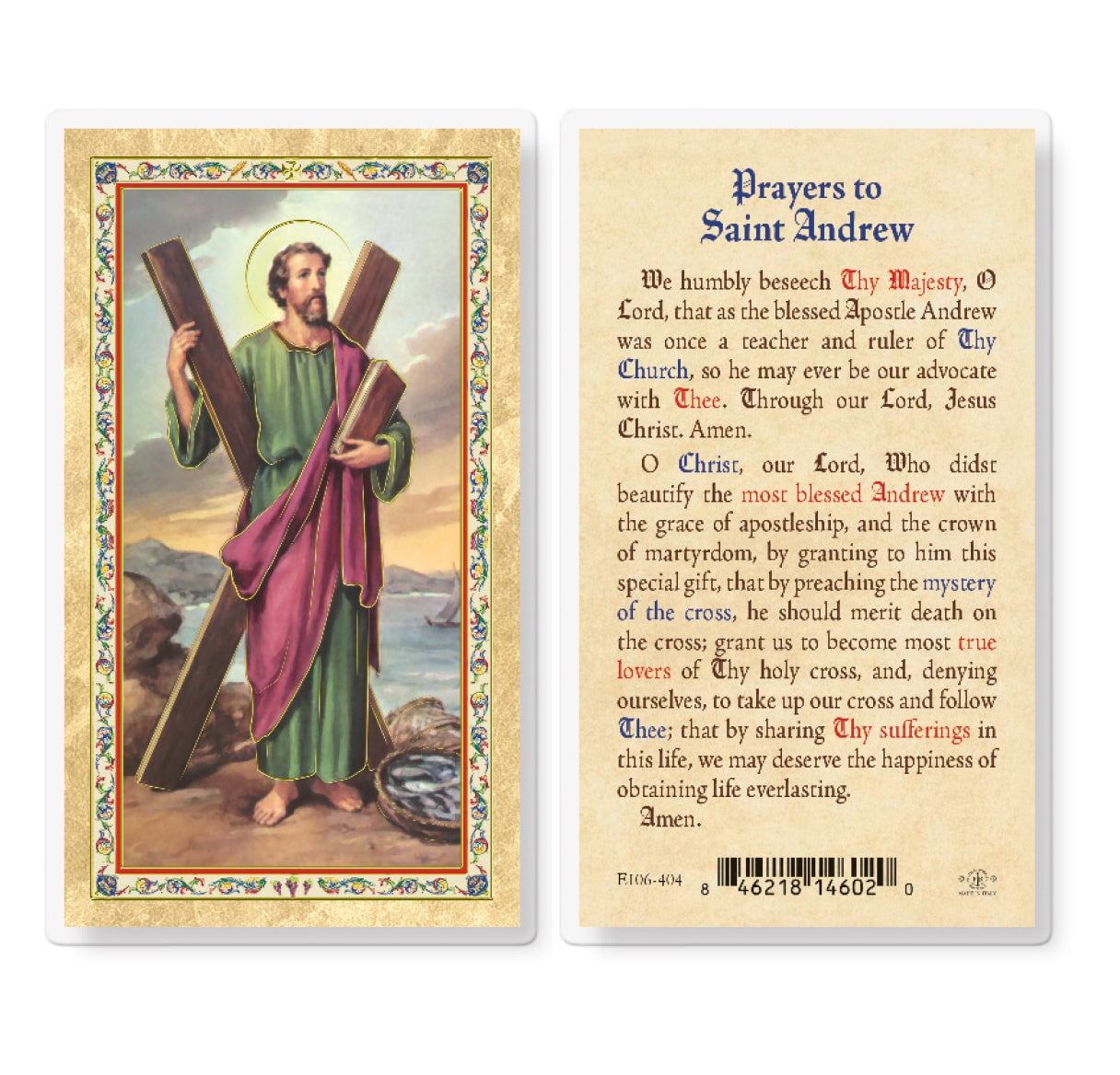 St. Andrew Gold-Stamped Laminated Catholic Prayer Holy Card with Prayer ...