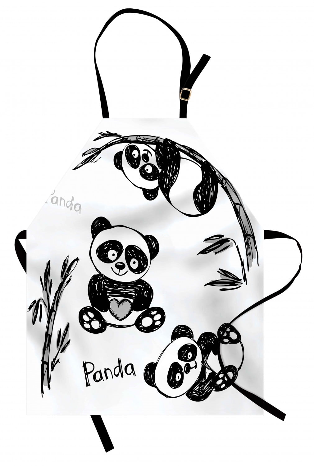 Panda Apron Cheerful Panda Different Poses with Bamboo Branch Children ...