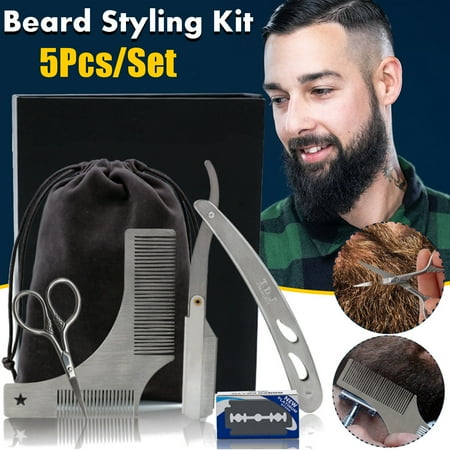Beard Grooming Kit 5pcs Trimming Shaving brush Comb Beard Set Mustache ...