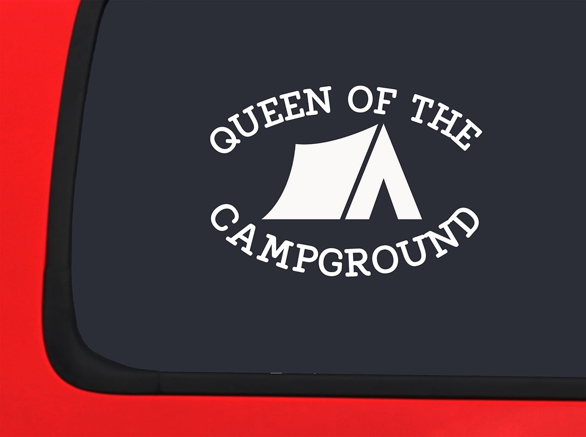 Car Sticker Queen Of The Campground Tent Funny Fun Car Window Decal