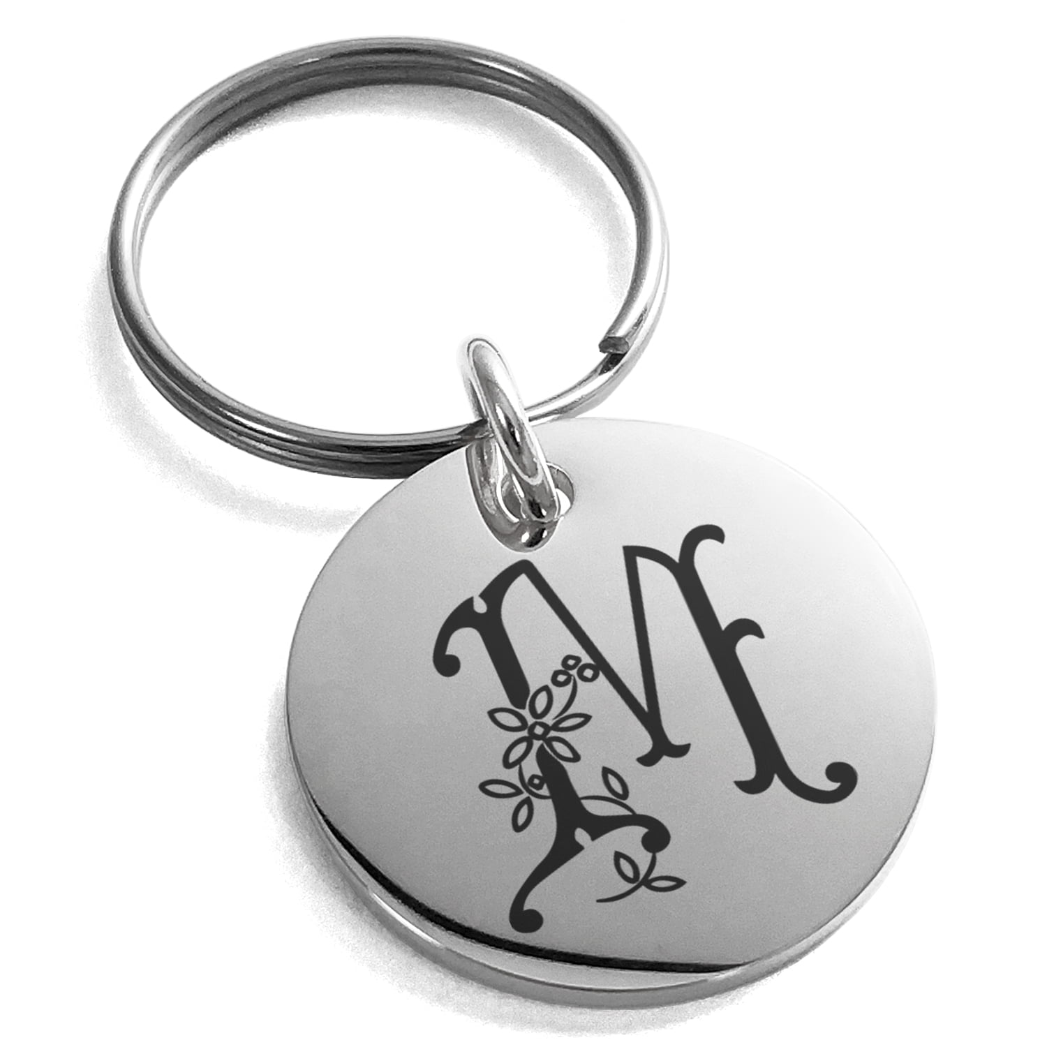 Stainless Steel Letter M Initial Floral Monogram Engraved Small ...