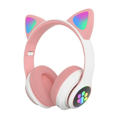 Houkiper 400mAh Bluetooth 5.0 Cute Cat Ear Headphones Foldable Kitten ...