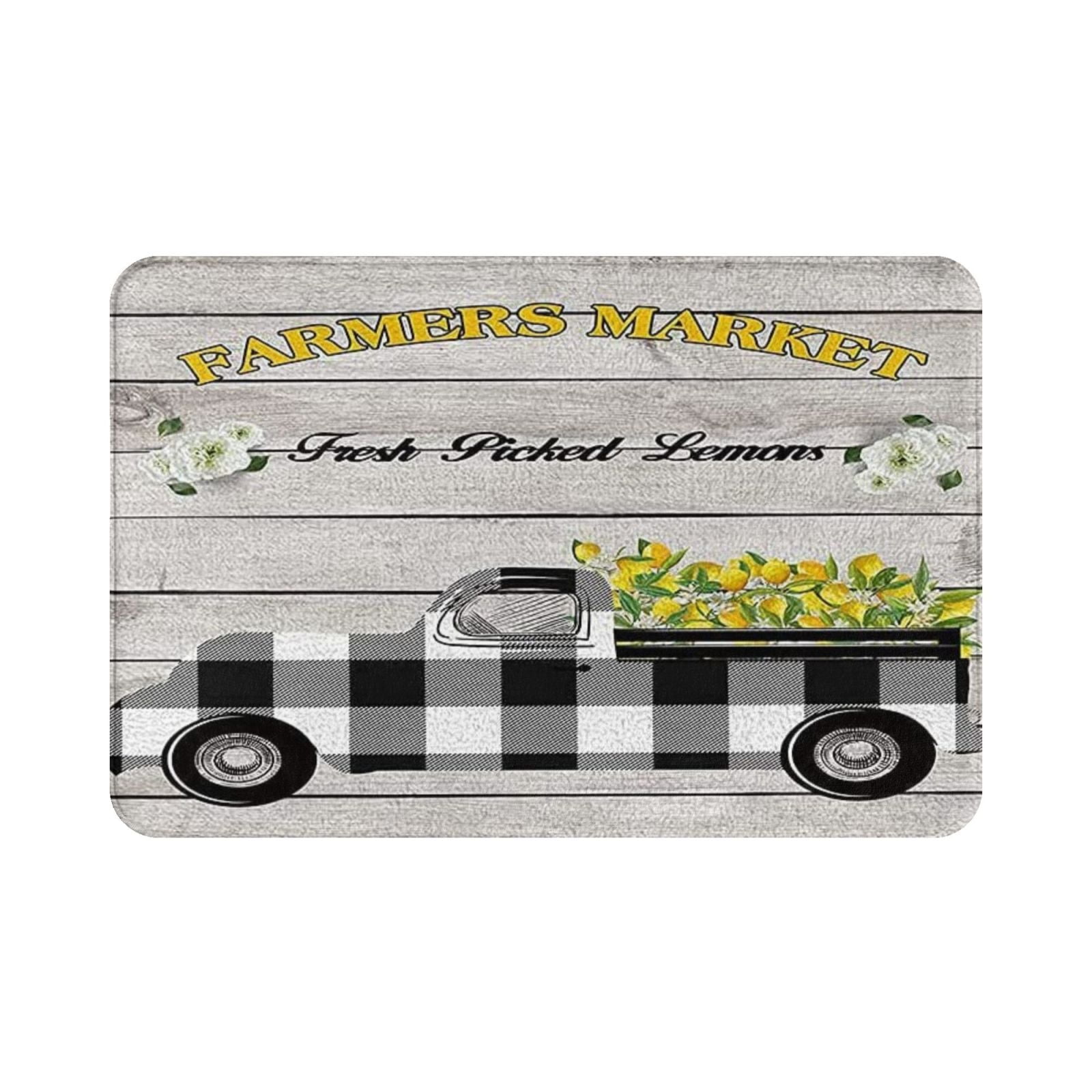 Farmhouse Black White Plaid Bath Mat Farm Truck Lemon Rug Rustic Wooden ...