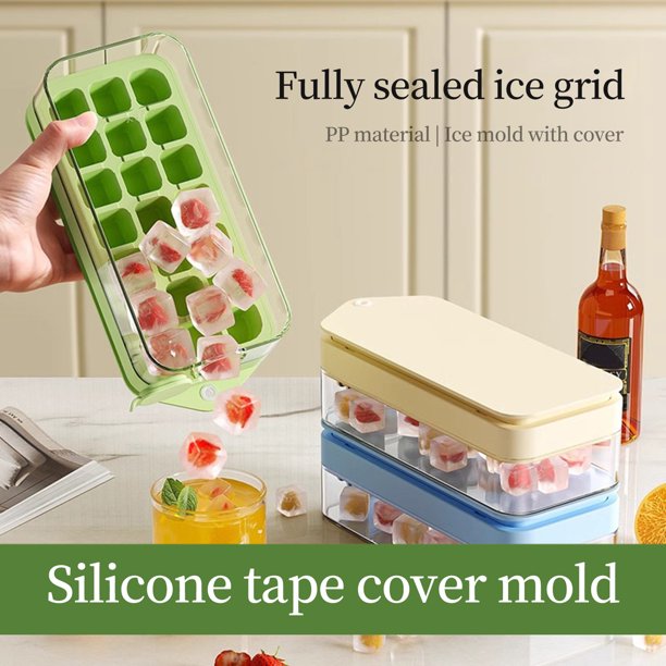 Ice Mold with Lid And Bin 21 Cavities Ice Cubes Tray for Freezer Easy ...