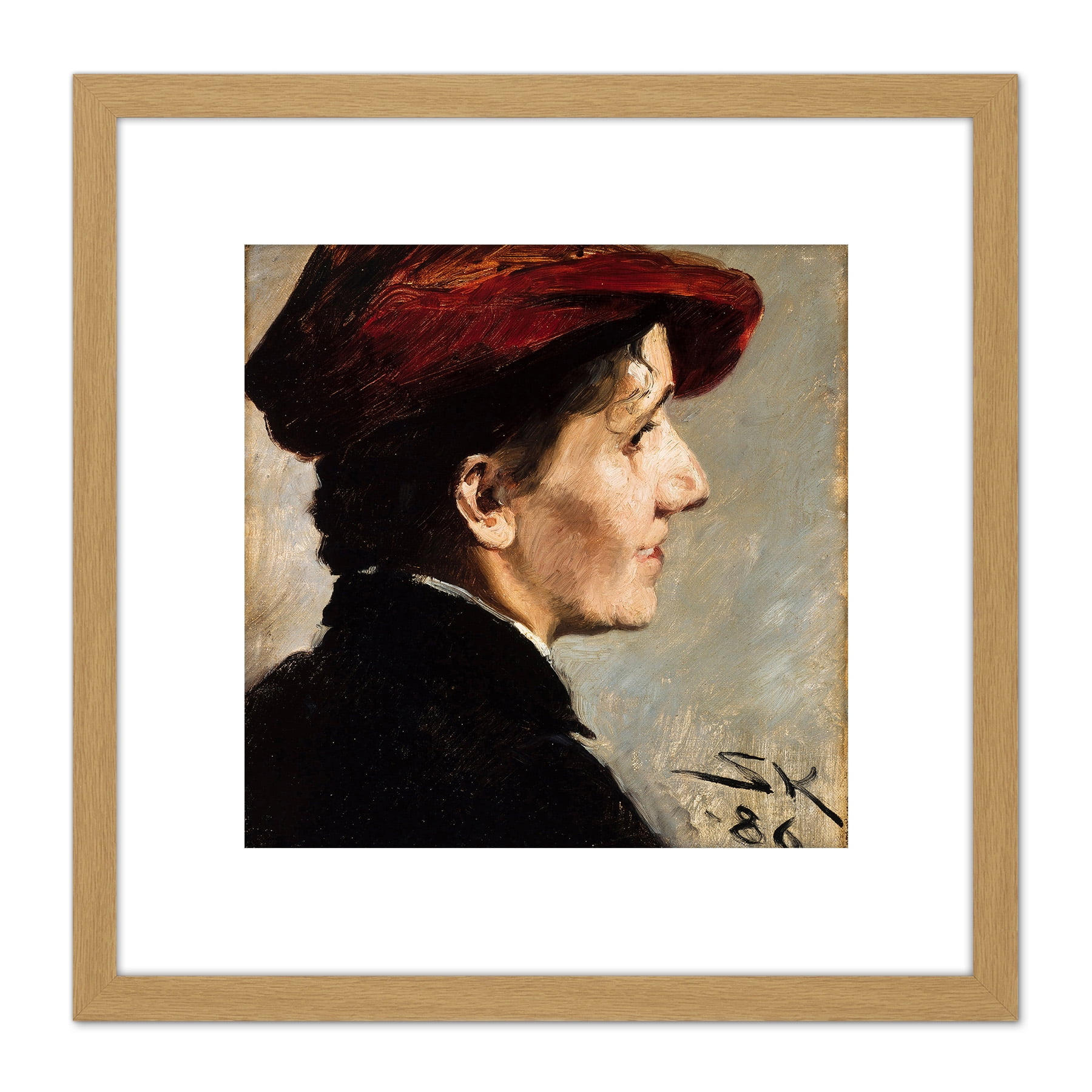 Kroyer Marianne Stokes Red Hat Portrait Painting 8X8 Inch Square Wooden ...