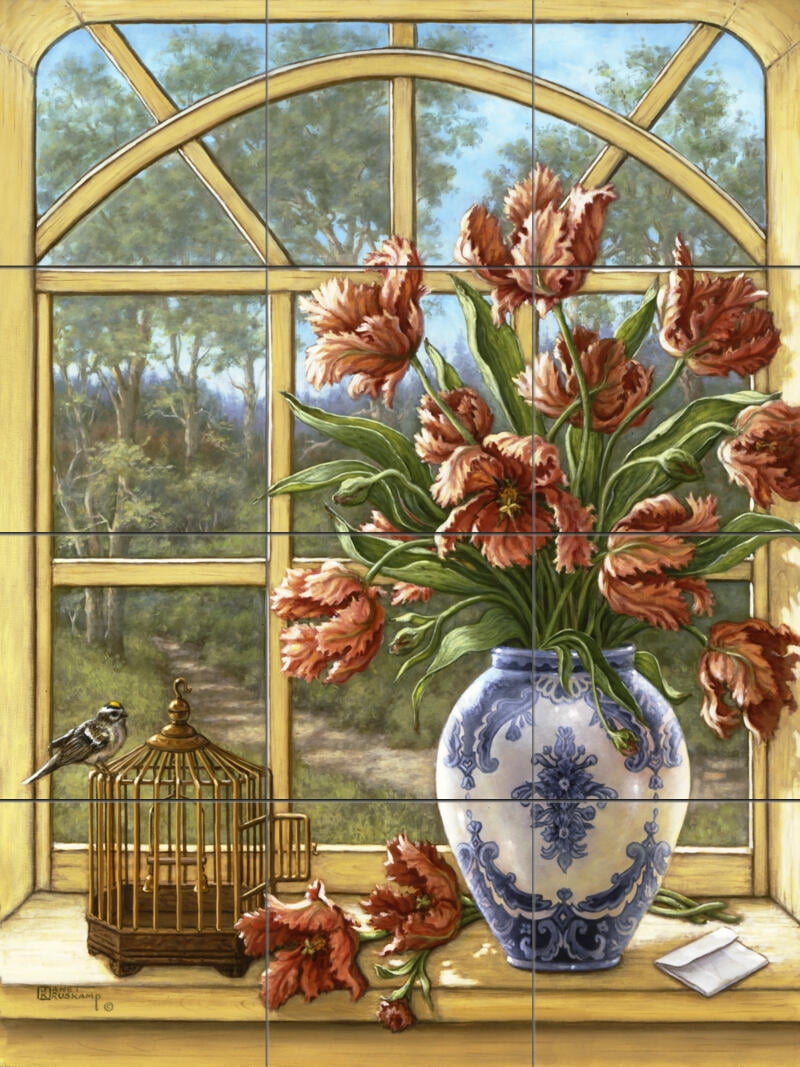 Tile Mural Kitchen Backsplash - Dragon Tulips-JK - by Janet Kruskamp ...