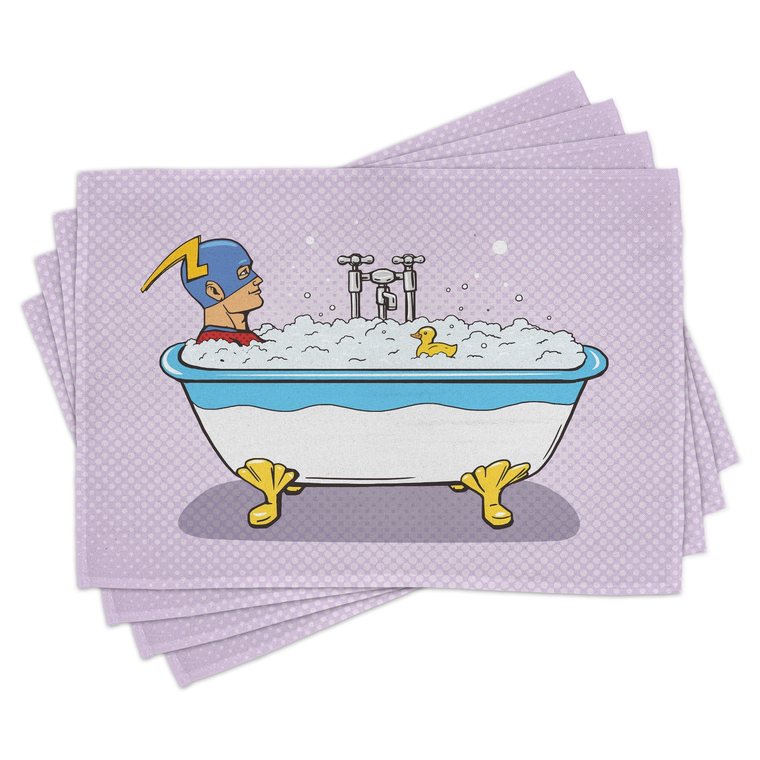 Ambesonne Comics Place Mats Set of 4, Superhero Bubble Bath, Standard ...