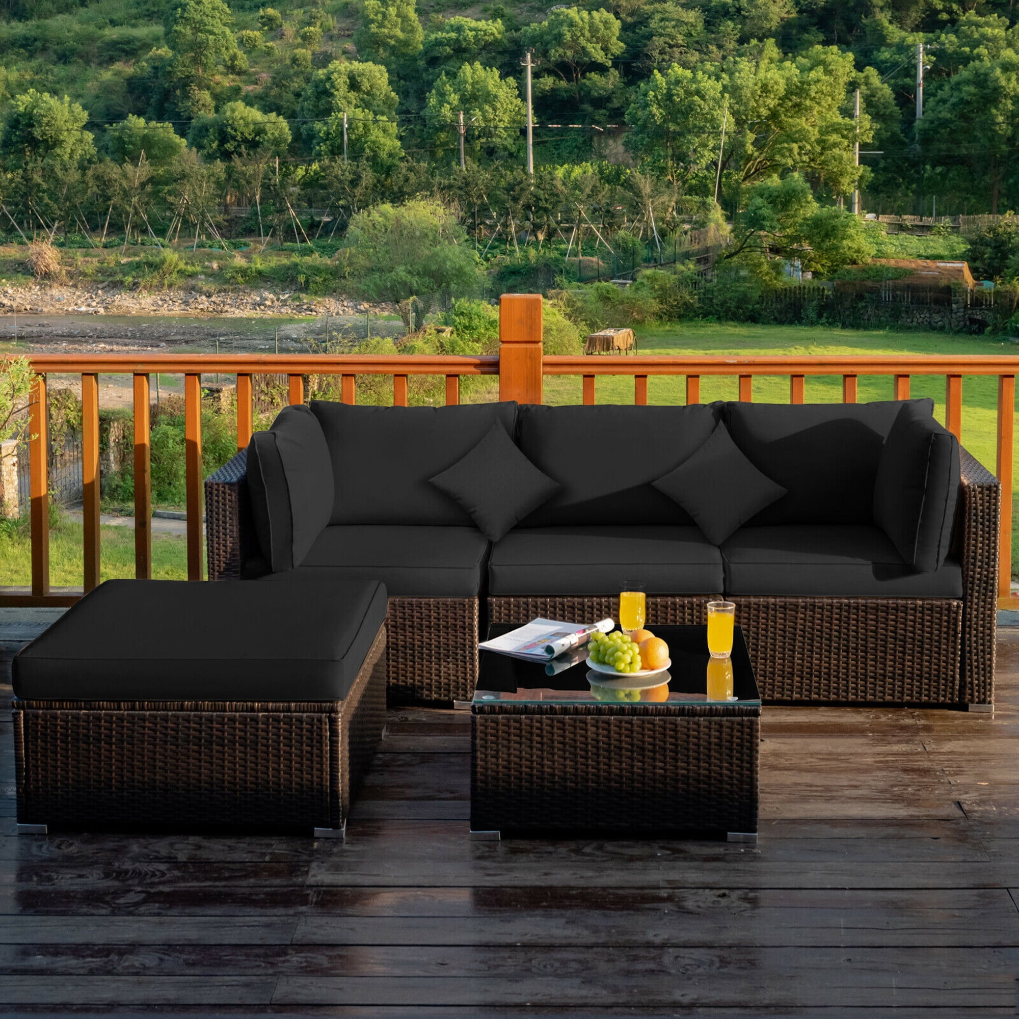 Click here for Gymax 5pcs Rattan Patio Conversation Set Outdoor F... prices