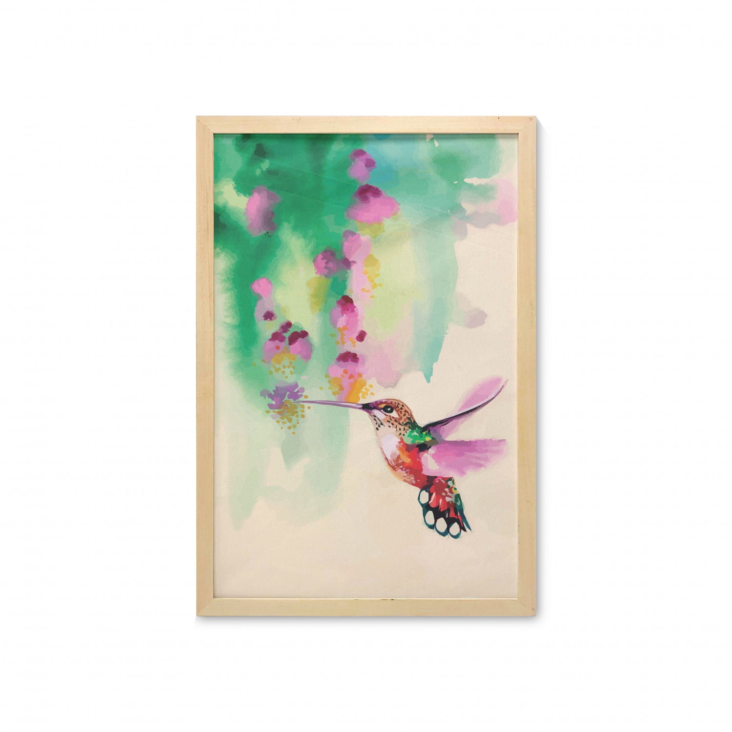 Hummingbird Wall Art with Frame, Art with Colibri Bird and Flowers ...