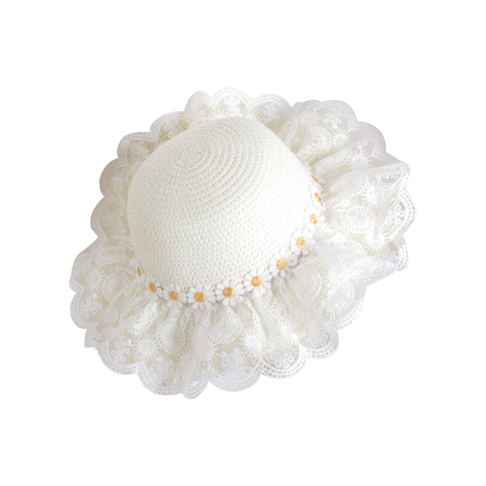 Douhoow Little Girls Straw Hat Summer Kids Lace Flower Beach Sun ...