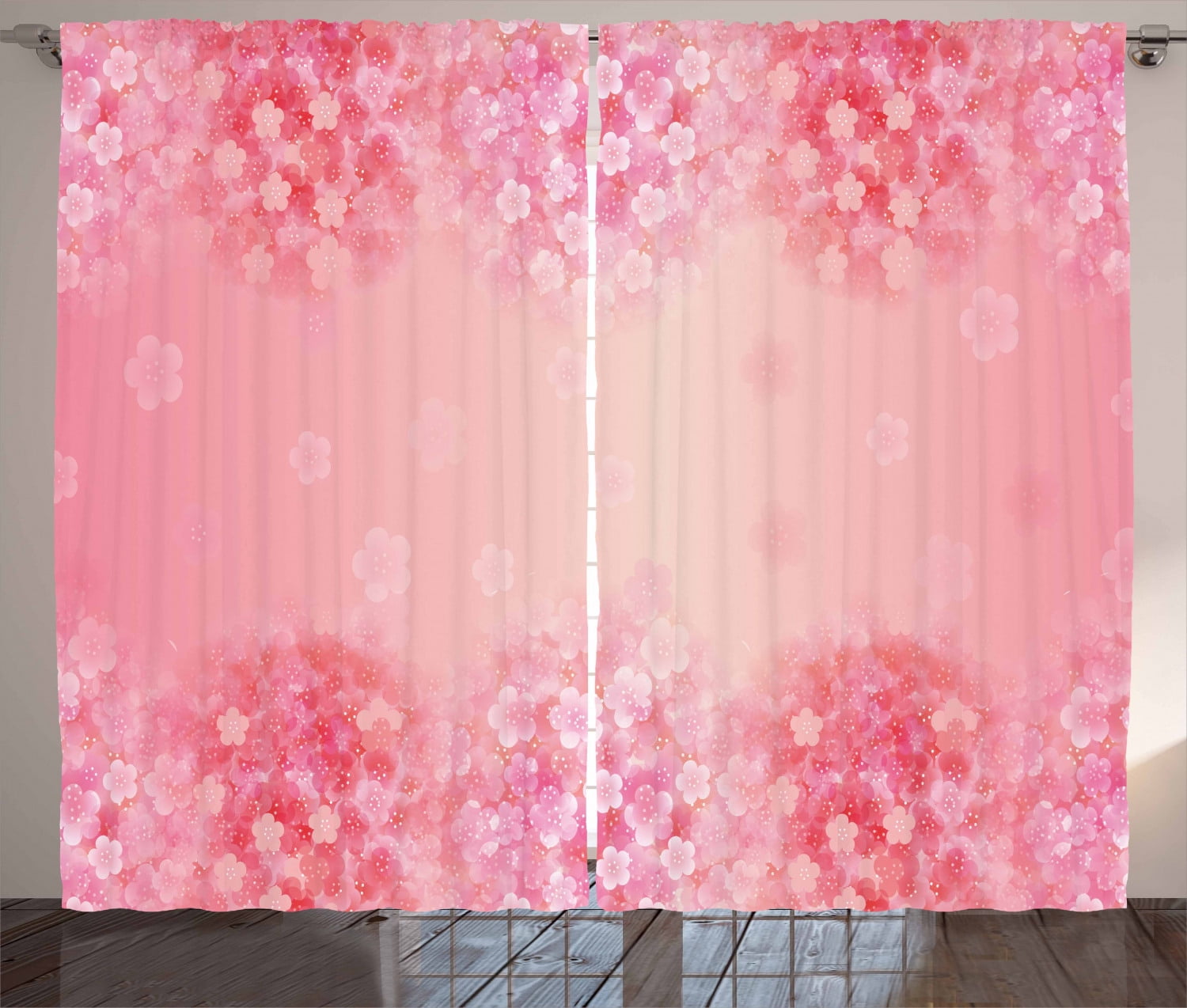 Light Pink Curtains 2 Panels Set, Plum Blossom Botany Beauty Natural ...