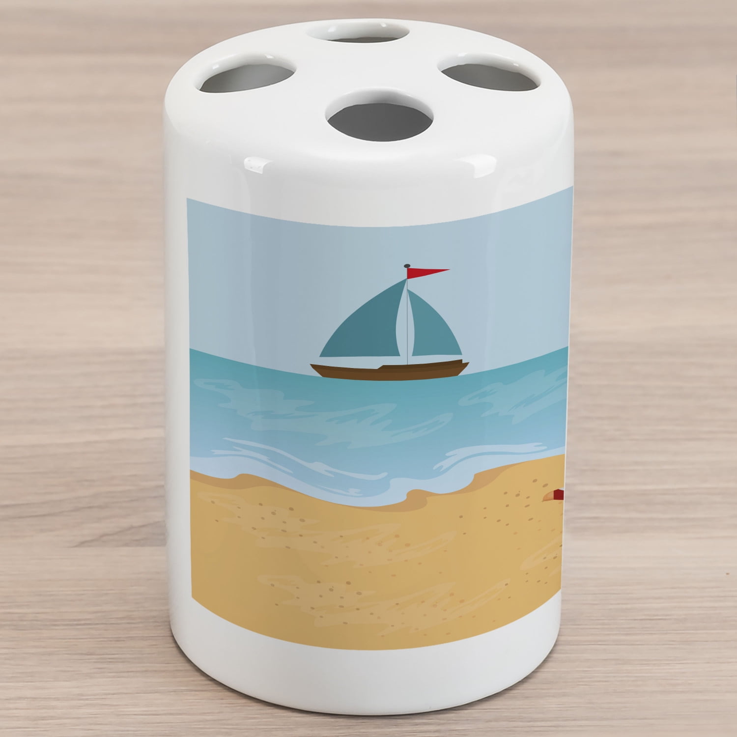 Graphic Beach Ceramic Toothbrush Holder, Summer Leisure Scene at Coast ...