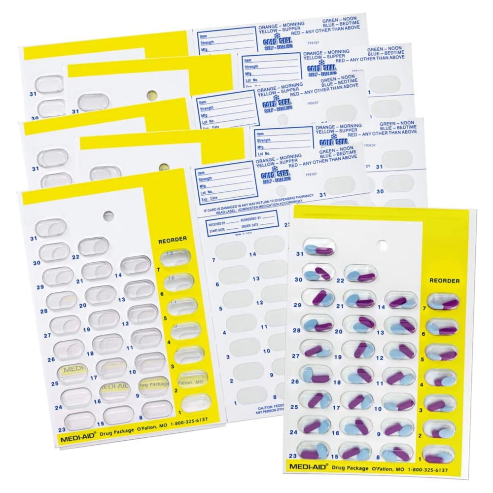 Color Coded Monthly Medication Blister Cards, Cold Seal, Yellow, 6 Pack ...