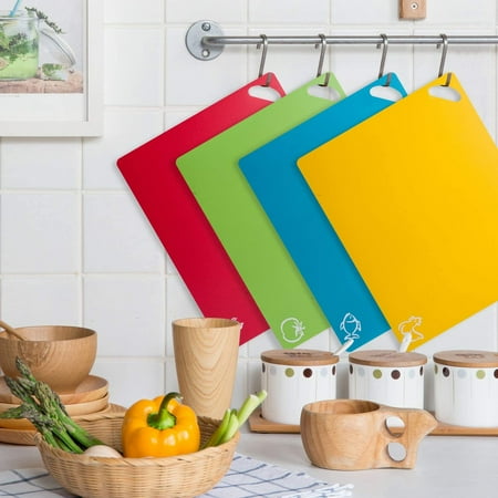 4Pcs Flexible Cutting Board Color Coded Set Food-Grade Kitchen Cutting ...